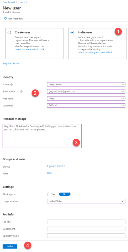 How to invite external users via Azure AD - SharePoint Maven