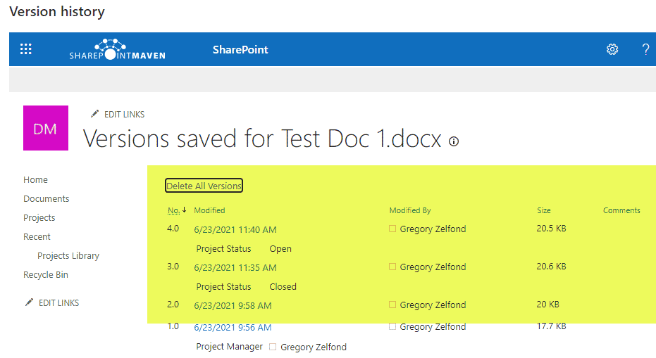 How To Capture The Version History Of A Document Set SharePoint Maven