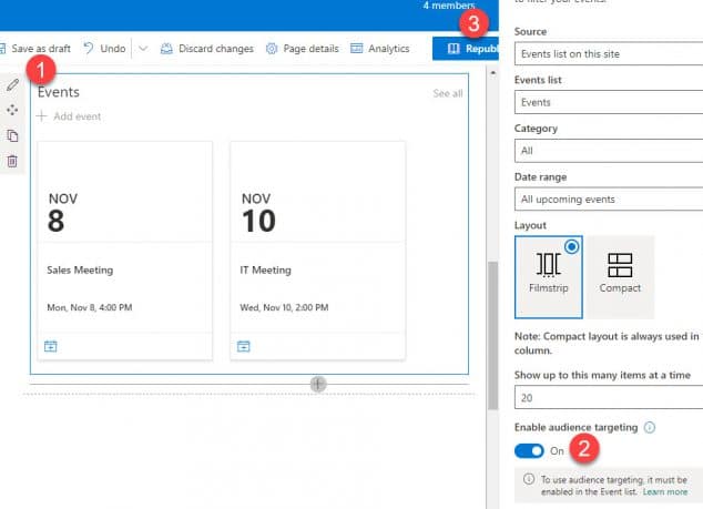 How to set Audience Targeting on the Events Web Part | SharePoint Maven