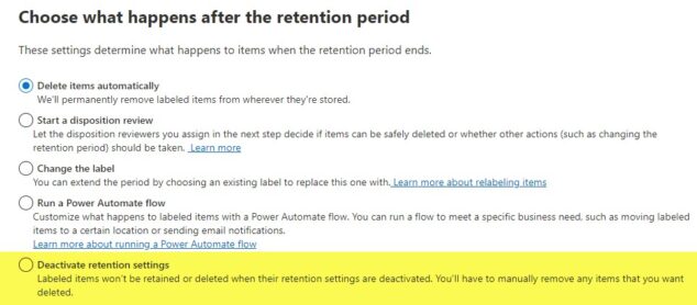 5 options at the end of the Retention Period | SharePoint Maven